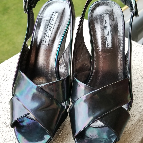 Via Spiga | Shoes | Iridescent Petrol Or Oil Slick Platform Heels Sz ...